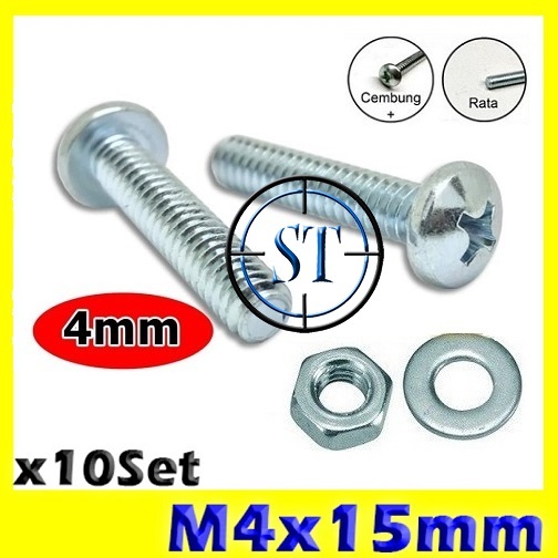 Jual x20 Set Baut Mur Ring M4 x 15mm JP 4x15 4x15mm 4 x 15 4 x 15mm ISI 20 BUAH | Shopee Indonesia
