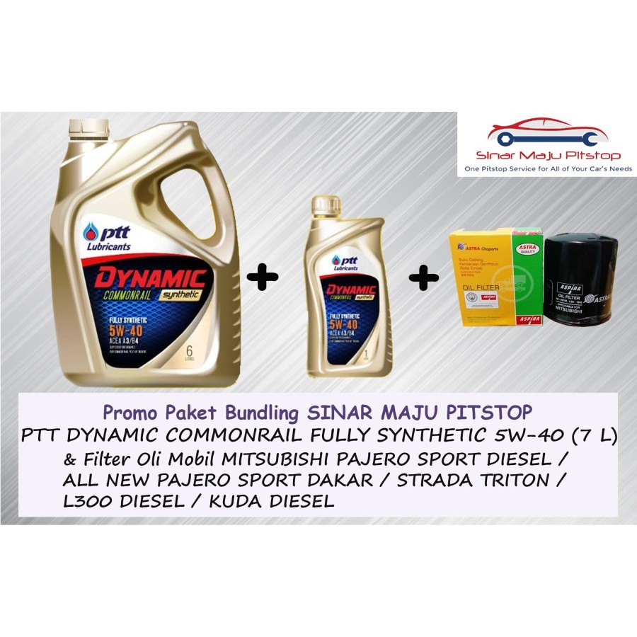Jual Paket Bundling Oli 7 Liter PTT DYNAMIC COMMONRAIL SYNTHETIC 5W-40 Original & Filter PAJERO ...
