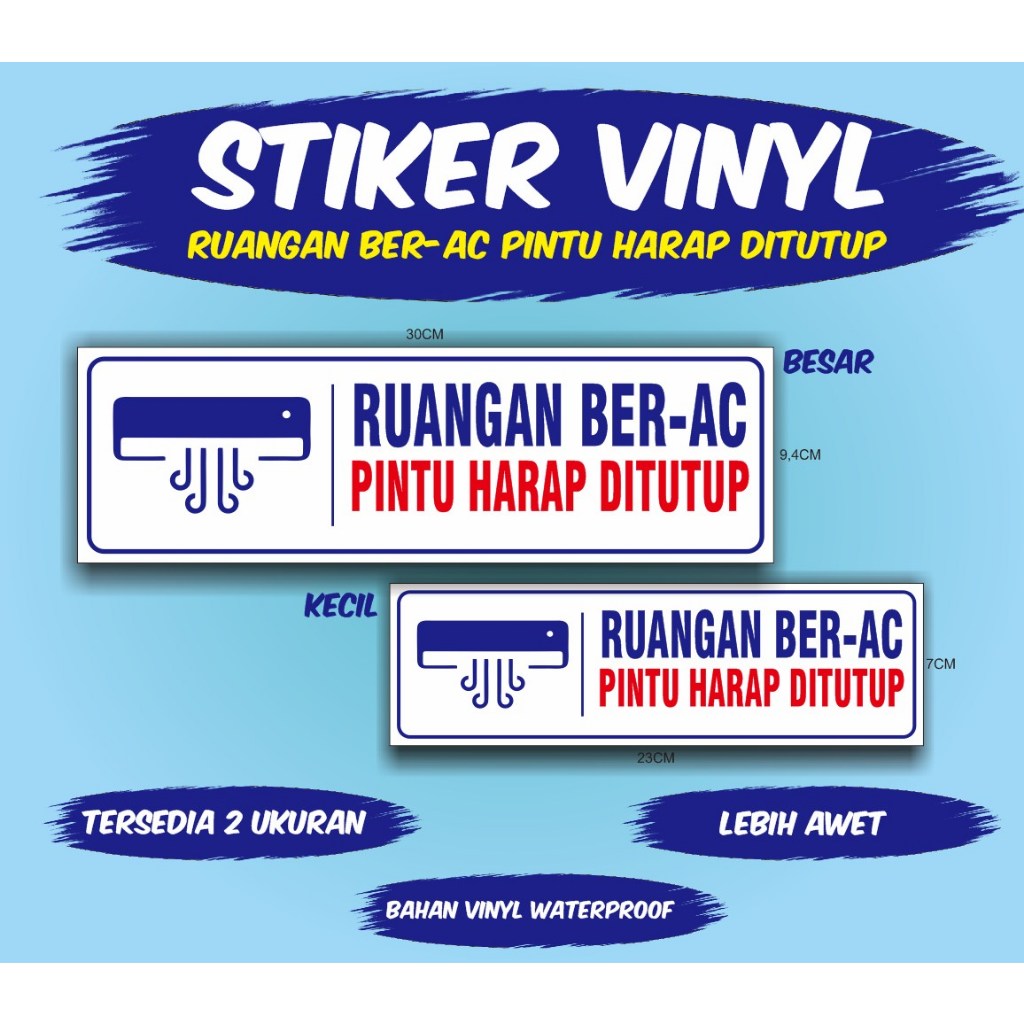 Jual Stiker ruangan ber ac pintu harap ditutup - stiker himbauan ...
