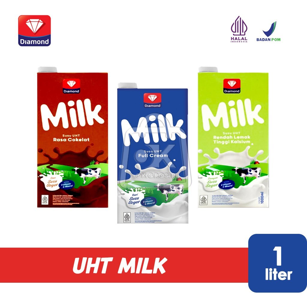 Jual Susu UHT Diamond Milk Full Cream / Low Fat / Coklat 1 Liter 1000ml | Shopee Indonesia
