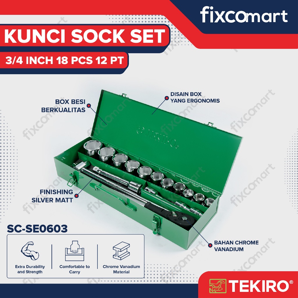 Jual Tekiro Socket Set 3/4 Inch 18 Pcs (19-50 Mm) 12Pt / Tekiro Kunci ...