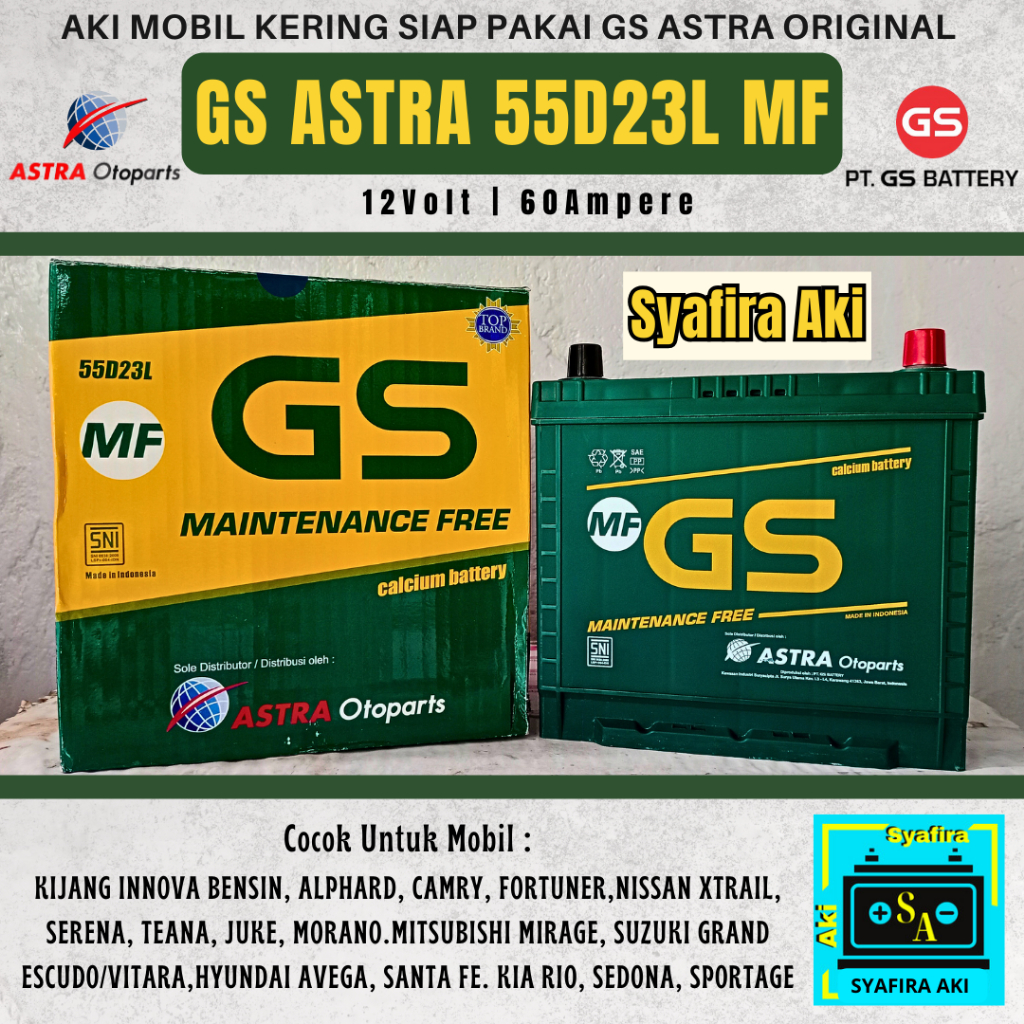 Jual AKI MOBIL 55D23L GS ASTRA OTOPARTS ORIGINAL MF / AKI KERING 60Ah | Shopee Indonesia