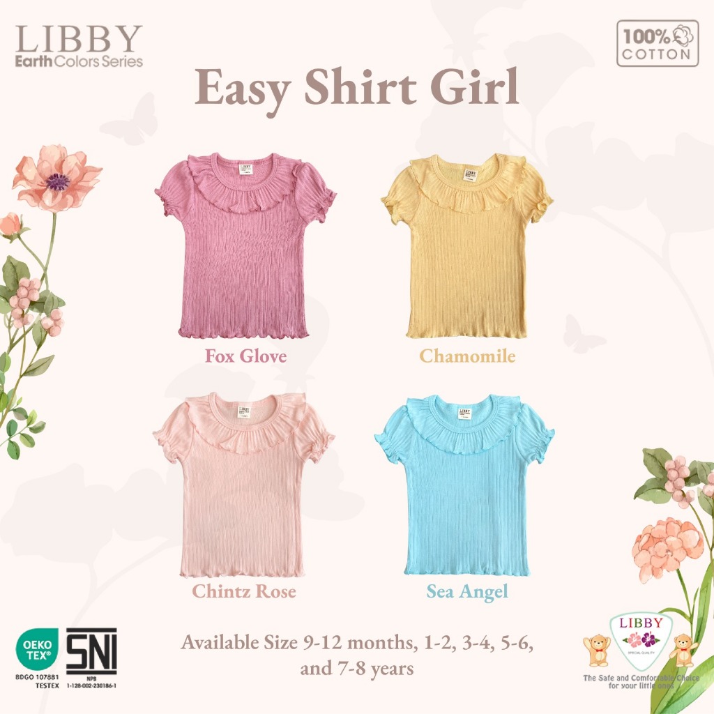 Jual LIBBY Atasan Anak Perempuan Ruffle Kaos Polos Easy Shirt Girl Usia 9 Bulan - 14 Tahun (1PCS ...