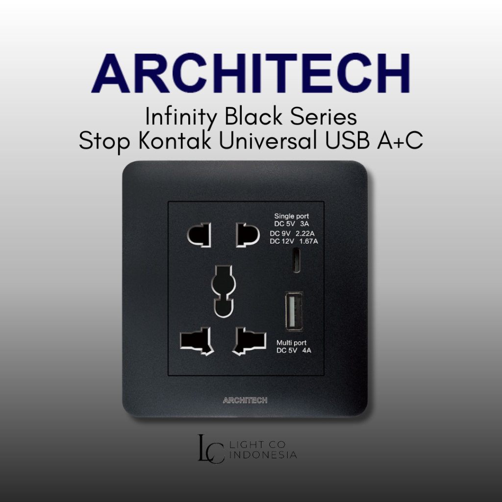 Jual [ LIGHTCO INDONESIA ] ARCHITECH INFINITY BLACK SERIES - STOP KONTAK UNIVERSAL USB A+C ...