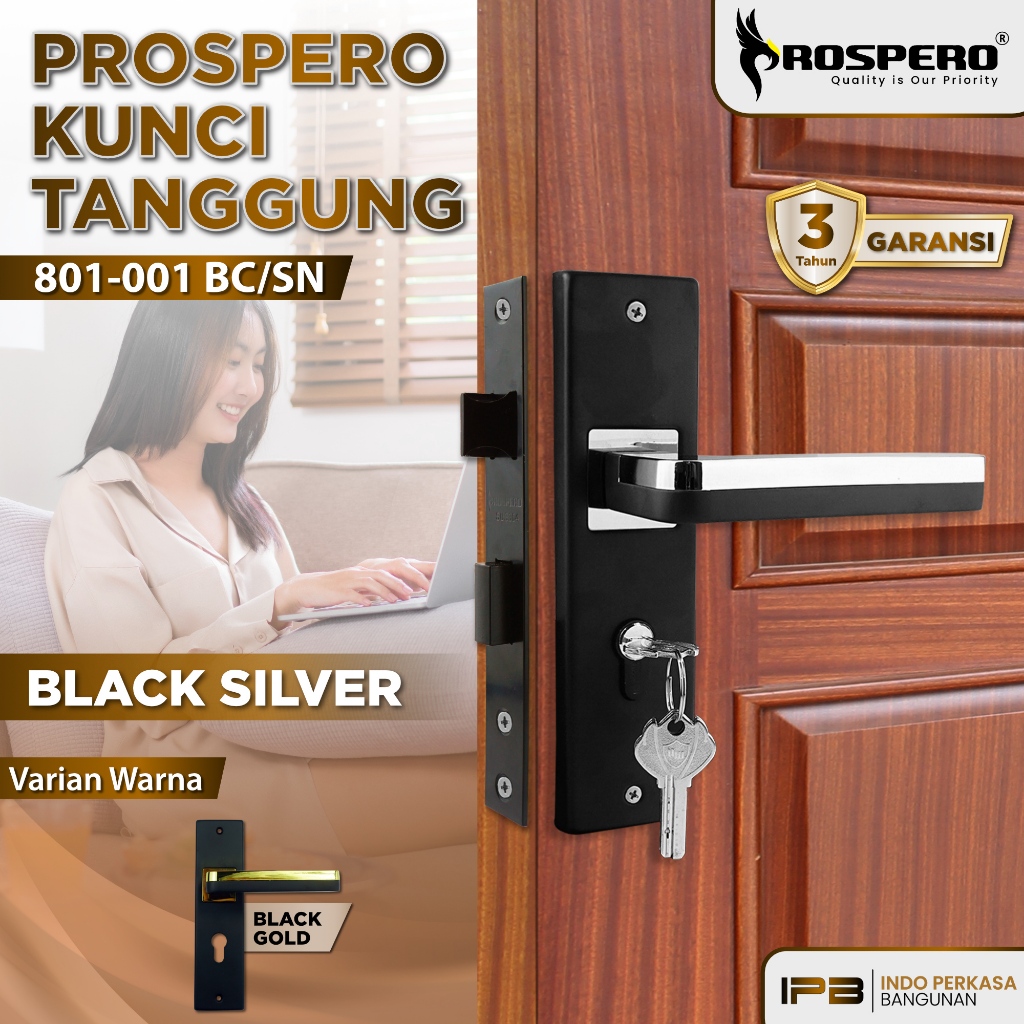 Jual PROSPERO Gagang Kunci pintu silinder handle pintu komplit Black Silver 20CM KOMPLIT SET ...