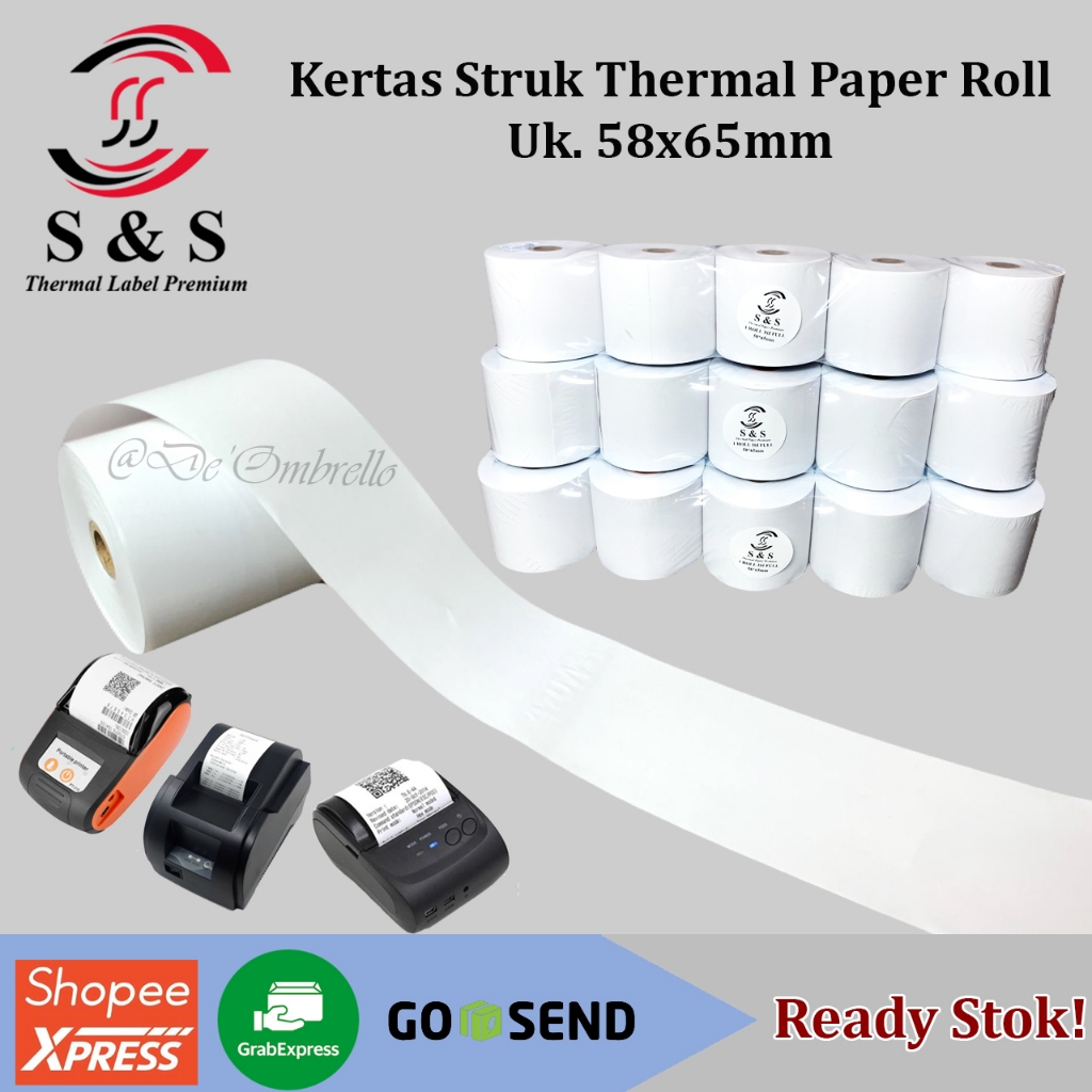 Jual KERTAS THERMAL PAPAER ROLL 58 X 65MM CETAK HITAM Premium Quality ...