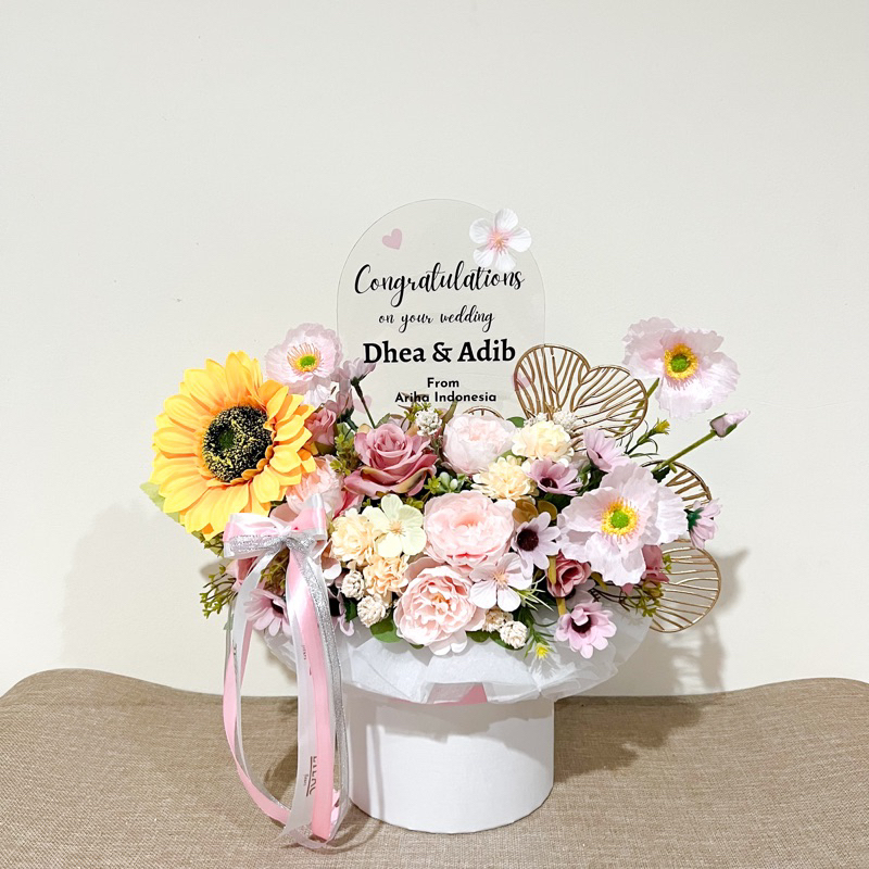 Jual Laquitta Artificial Flower Box with Acrylic Custom Sticker Text ...