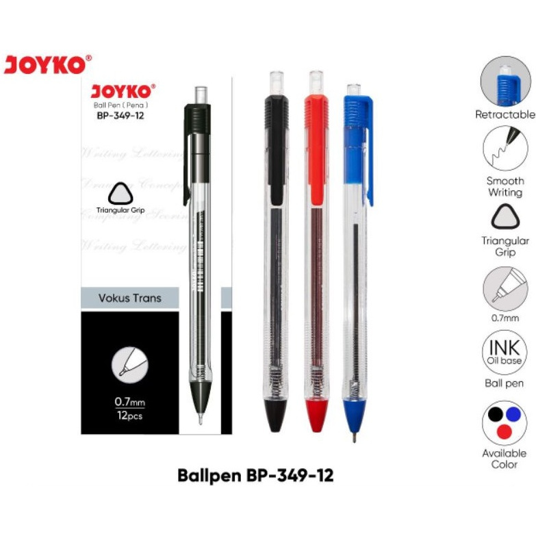 Jual Bolpoint / Pulpen/ Joyko Vokus Transparan BP-349-12 Hitam | Shopee ...