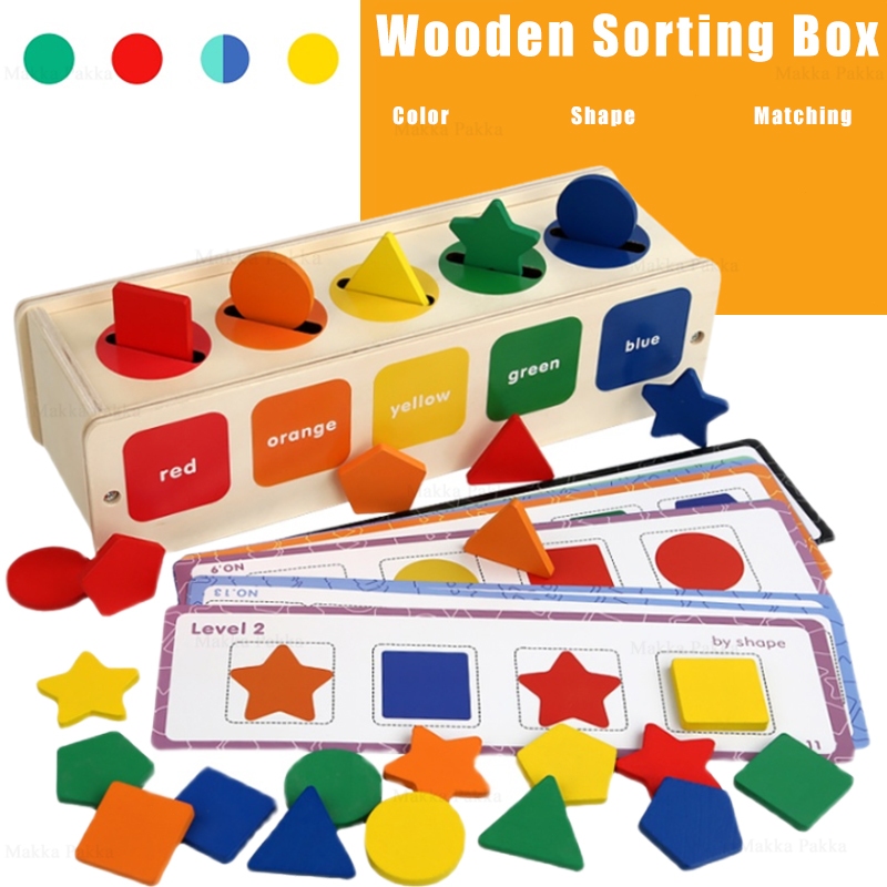 Jual Learning Color Shape Matching Wooden Sorting Box Logic Game ...