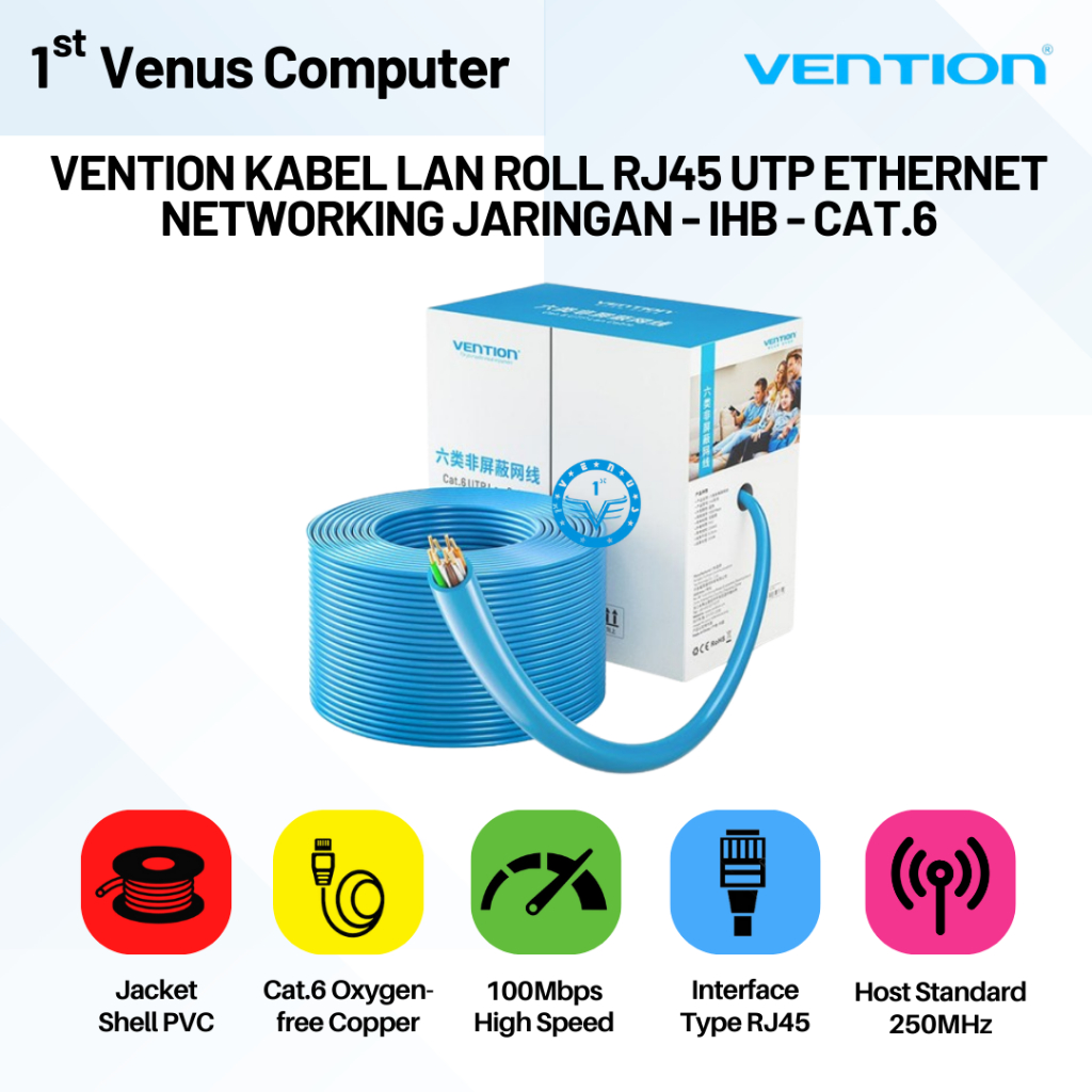 Jual Vention Kabel LAN Roll RJ45 UTP Ethernet Networking Jaringan - IHB - Cat.6 / VEN17-UTP ...