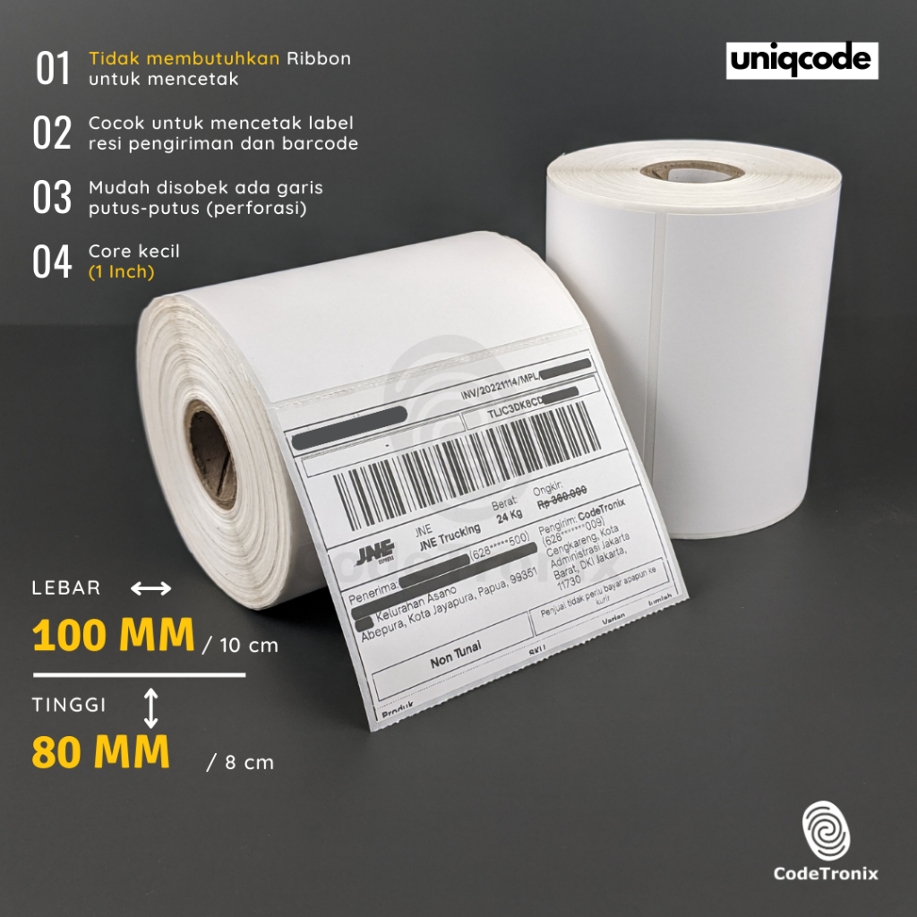 Jual Label Stiker Kertas Thermal 100x80 Resi A7 Direct Sticker Barcode ...