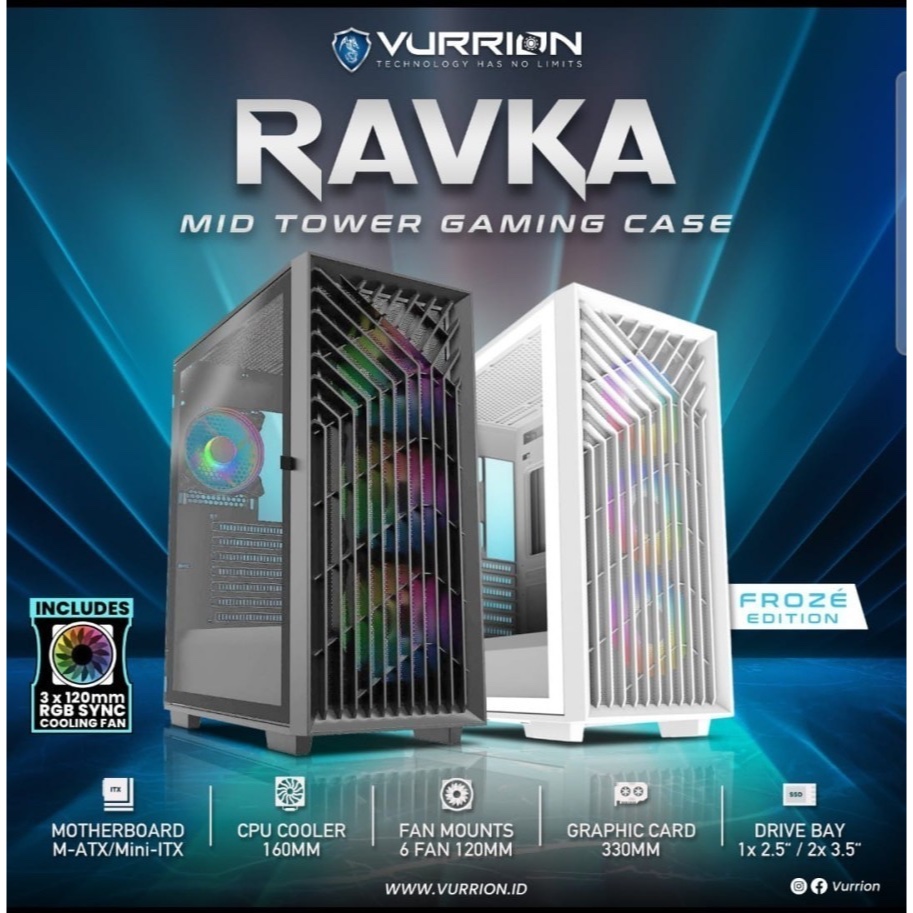 Jual CASING GAMING VURRION RAVKA M-ATX TEMPERED GLASS + 3 FAN RGB ...