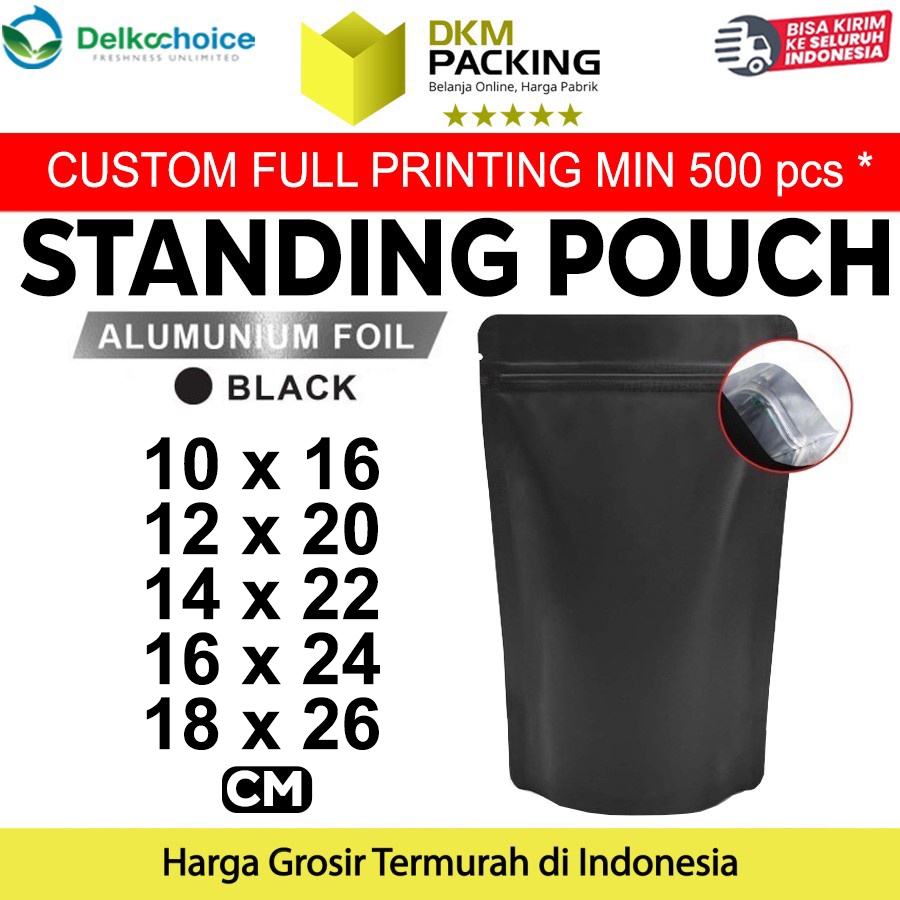 Jual Standing Pouch HITAM NON WINDOW ZIPLOCK Plastik Klip ALU FOIL ...