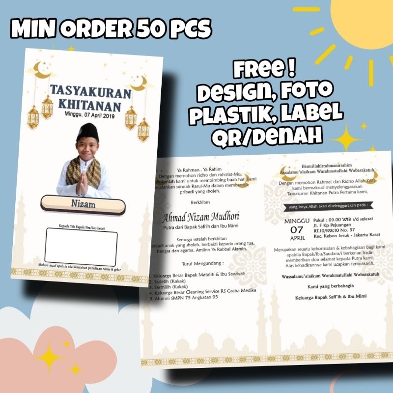 Jual CETAK Undangan tasyakuran khitan sunatan terbaru, free design foto ...