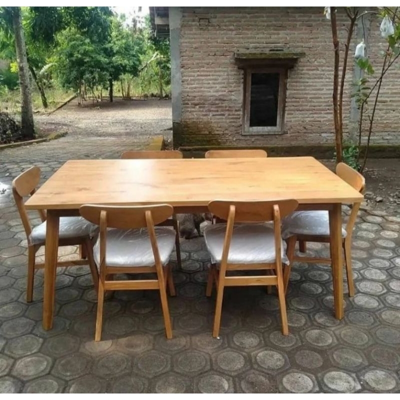 Jual set meja makan ropan kursi 6 kayu jati minimalis | Shopee Indonesia