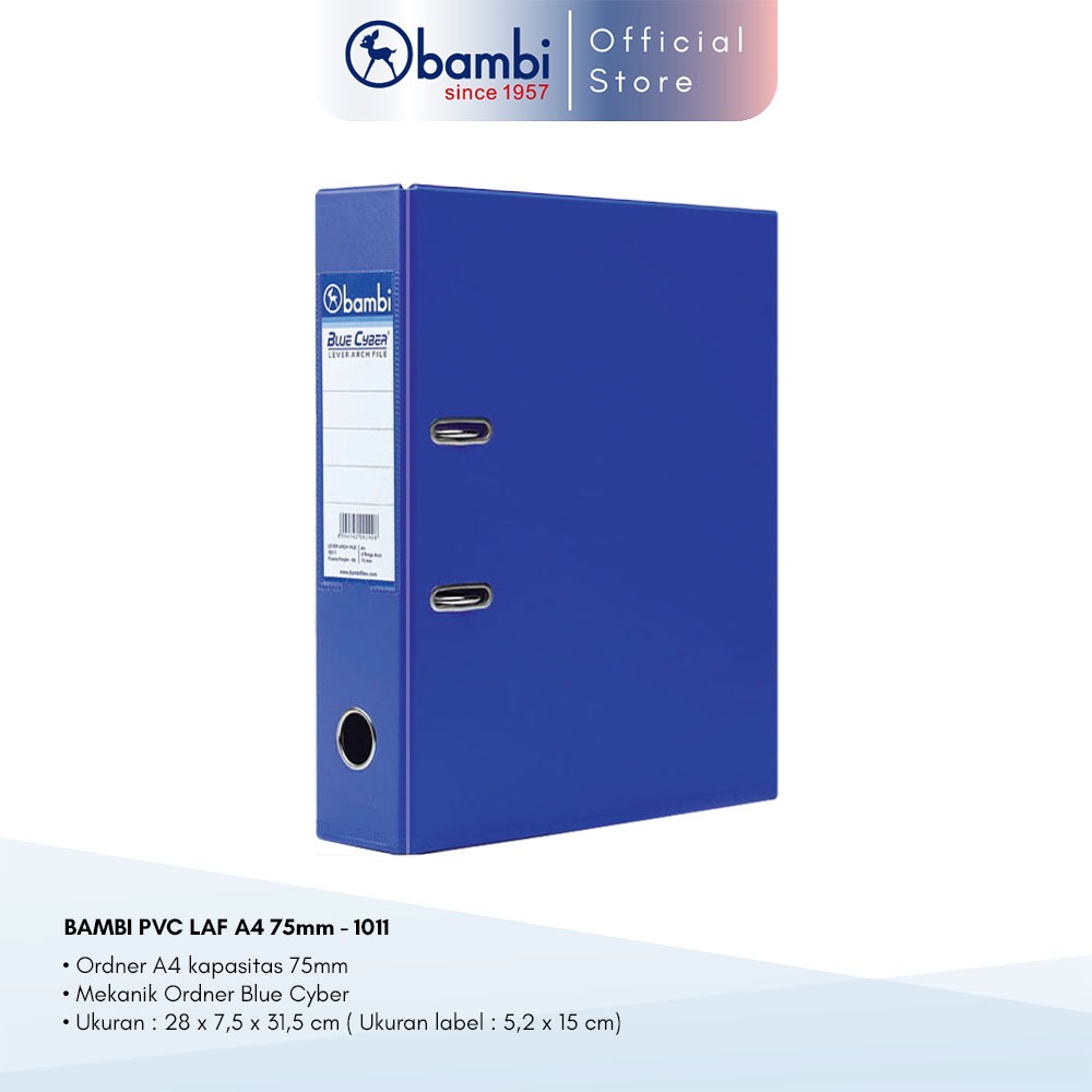 Jual Bambi Lever Arch File Ordner A4 Medium Blue Jumbo Size 75 mm ...