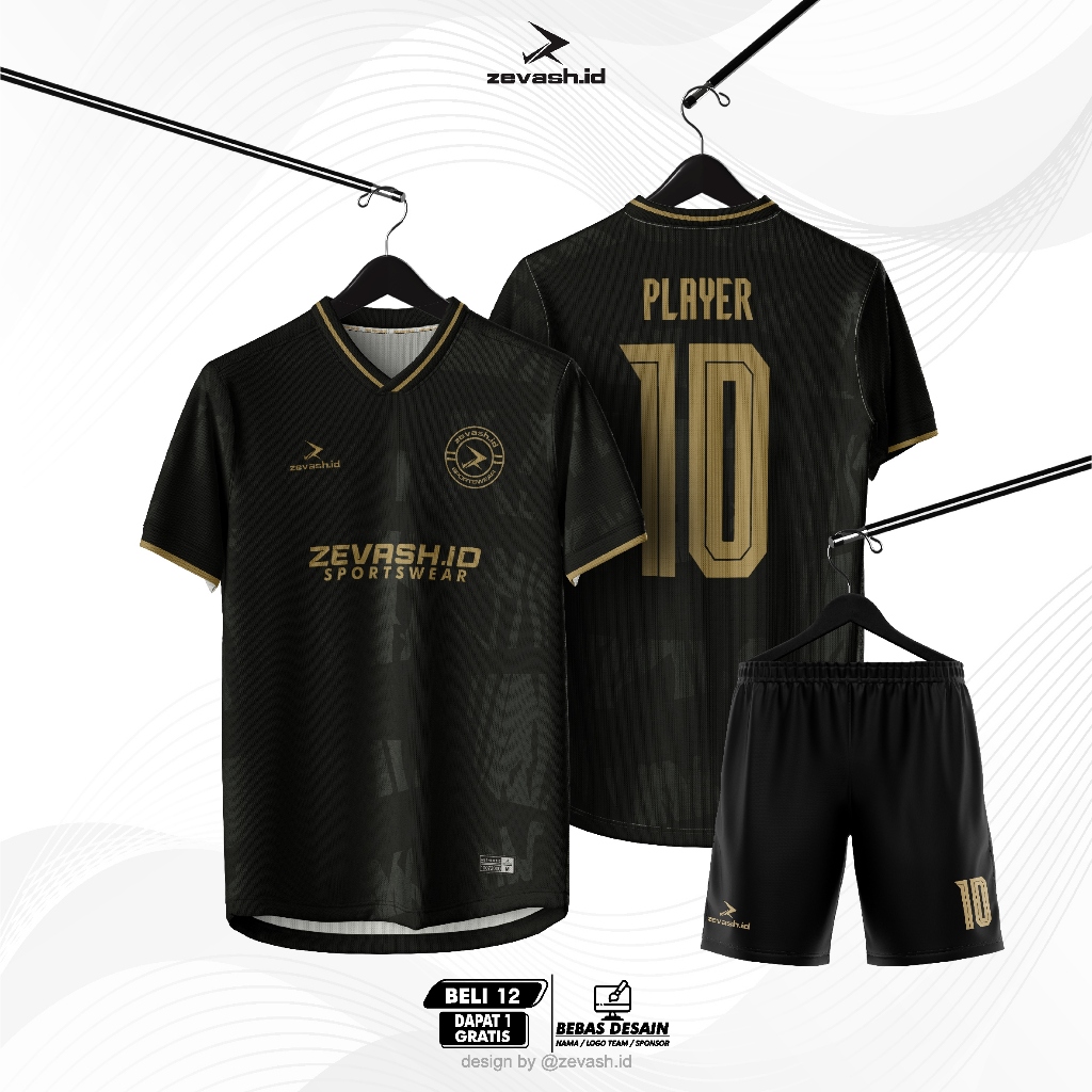 Jual Custom Jersey futsal/sepak bola zv black gold full print gratis ...