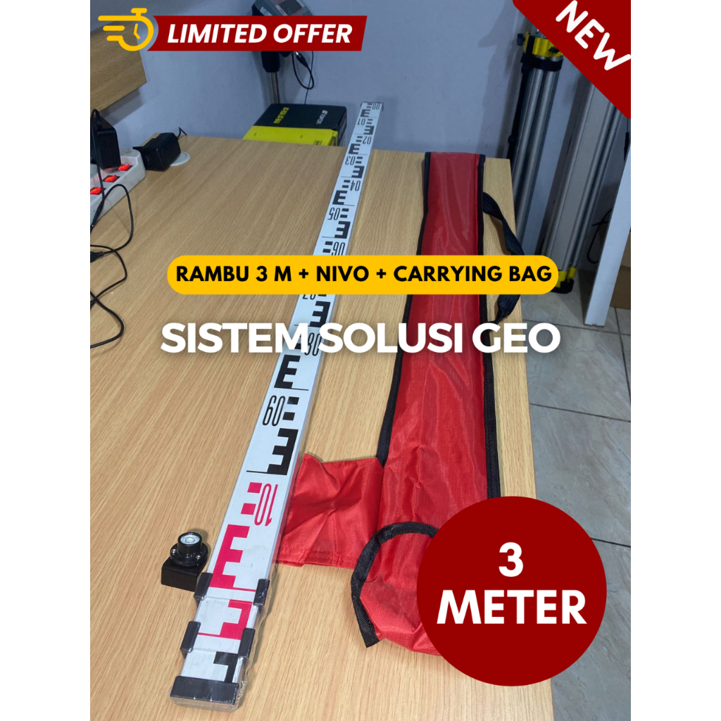 Jual Rambu Ukur 3 Meter + Nivo / Bak Ukur 3 meter / Levelling Staff ...
