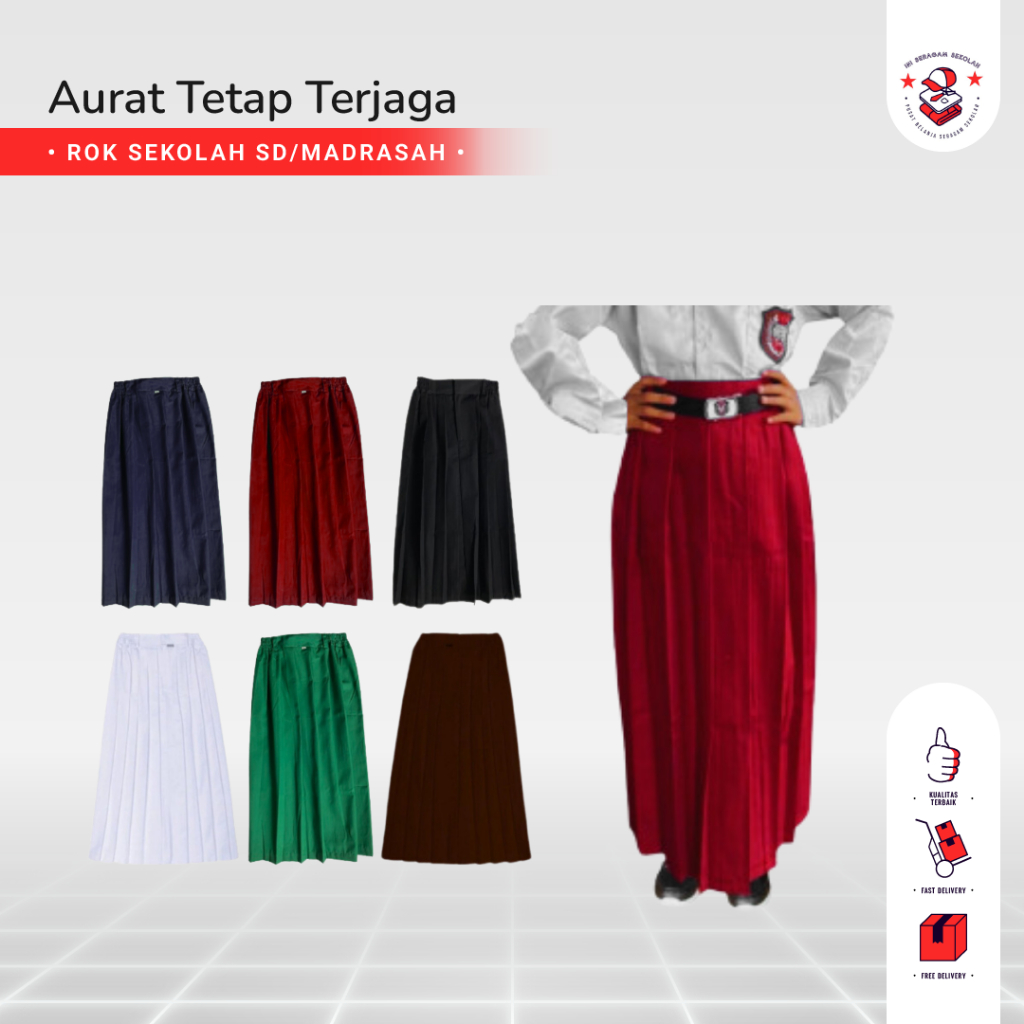Jual Seragam Sekolah SD SMP SMA Rok Rempel Panjang Perempuan Warna Hitam Putih Pramuka Coklat ...