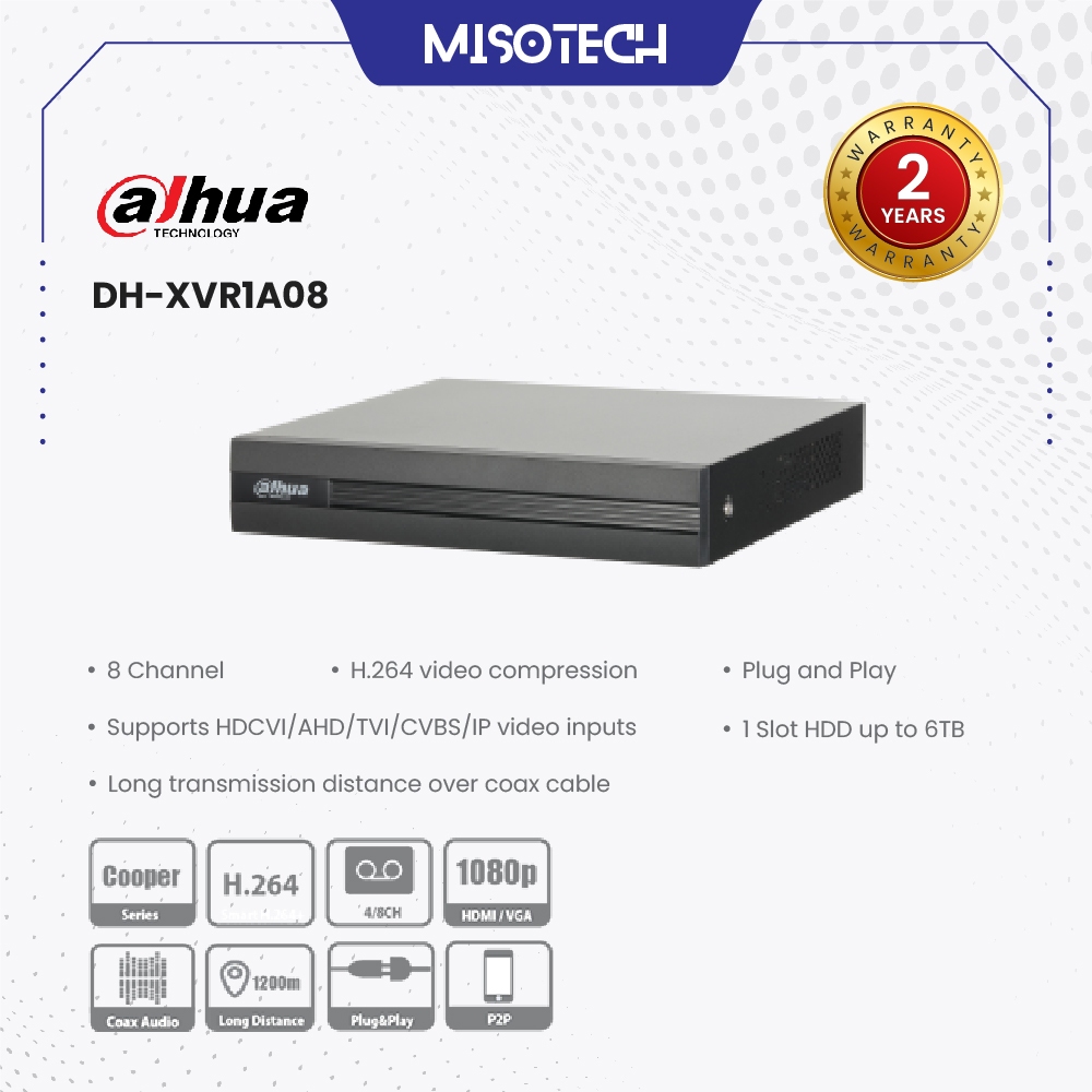 Jual Dahua DH-XVR1A08 DVR 8 Channel 2MP 1080N 1 SATA Cooper Garansi Resmi | Shopee Indonesia