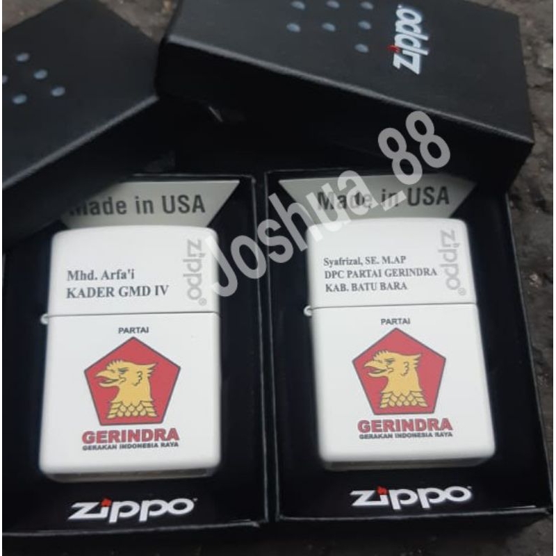 Jual Korek Api Zippo Original Custom Uv Printing Partai Gerindra White Matte Bisa request gambar ...