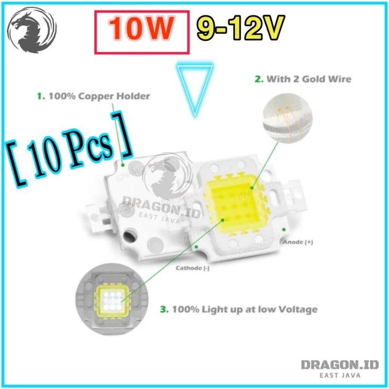 Jual [ 10 Pcs ] High Power LED HPL WHITE 10Watt - 12V DC/Aki, Lampu ...