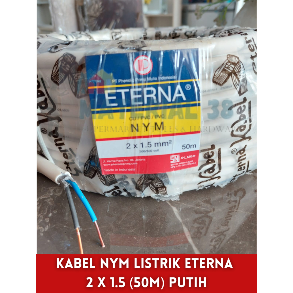 Jual Kabel Eterna NYM 2x1,5 (50M) 2x1.5 putih tunggal kawat | Shopee Indonesia