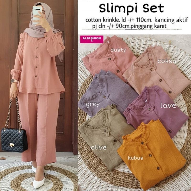 Jual AZRIL - Slimpi Set Baju Setelan Polos Wanita Best Seller Crinkle Airflow Premium Ld 110 ...