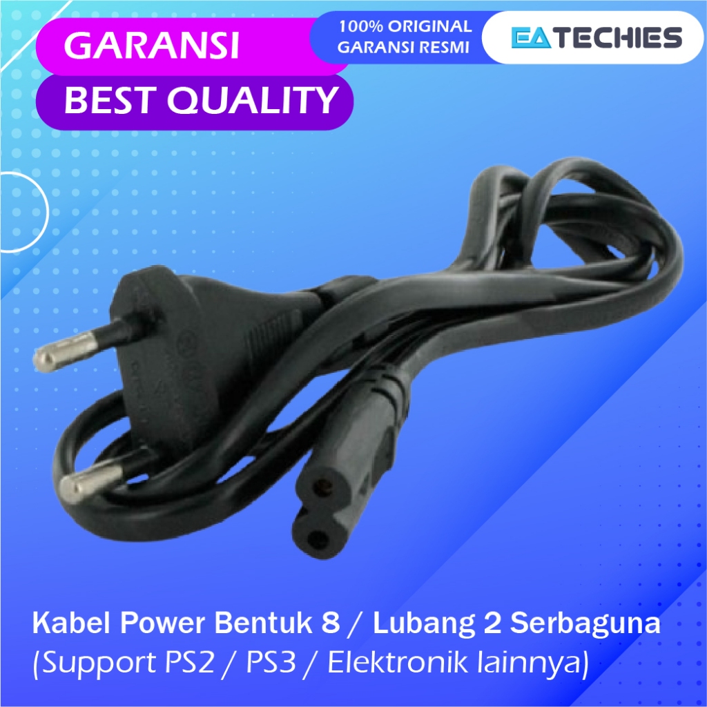 Jual Kabel Power Angka 8 / 2 Bulat Cable 2 Lubang PS2 PS3 PS4 PS5 Multi Fungsi Serbaguna ...