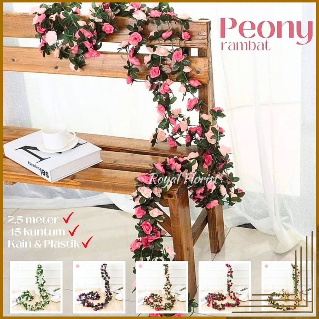 Jual Bunga Peony Juntai Plastik Rambat Dekorasi 240cm/Bunga Mawar ...