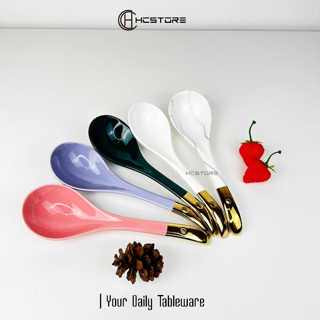 Jual Sendok Sop Sendok Sayur Keramik Aksen Gold Mewah dan Tahan Panas ...