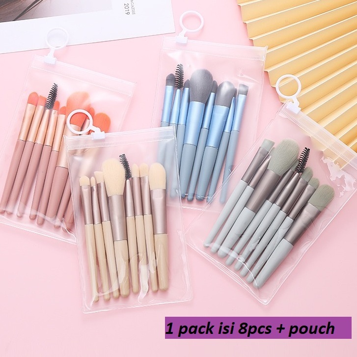 Jual HM104 Kuas Make Up 8Pcs + Pouch Kuas Set Make Up 8pcs Set Mini ...