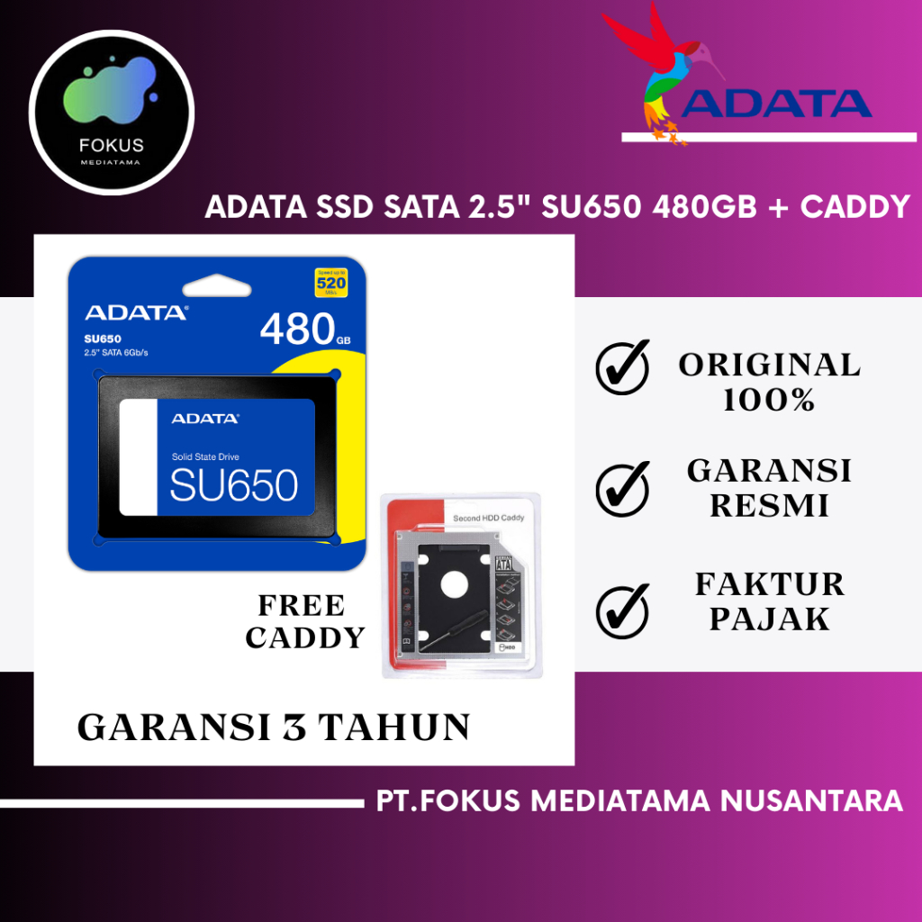 Jual PAKET SSD DAN CADDY ADATA SU650 480GB Ultimate 2.5 Sata III ...