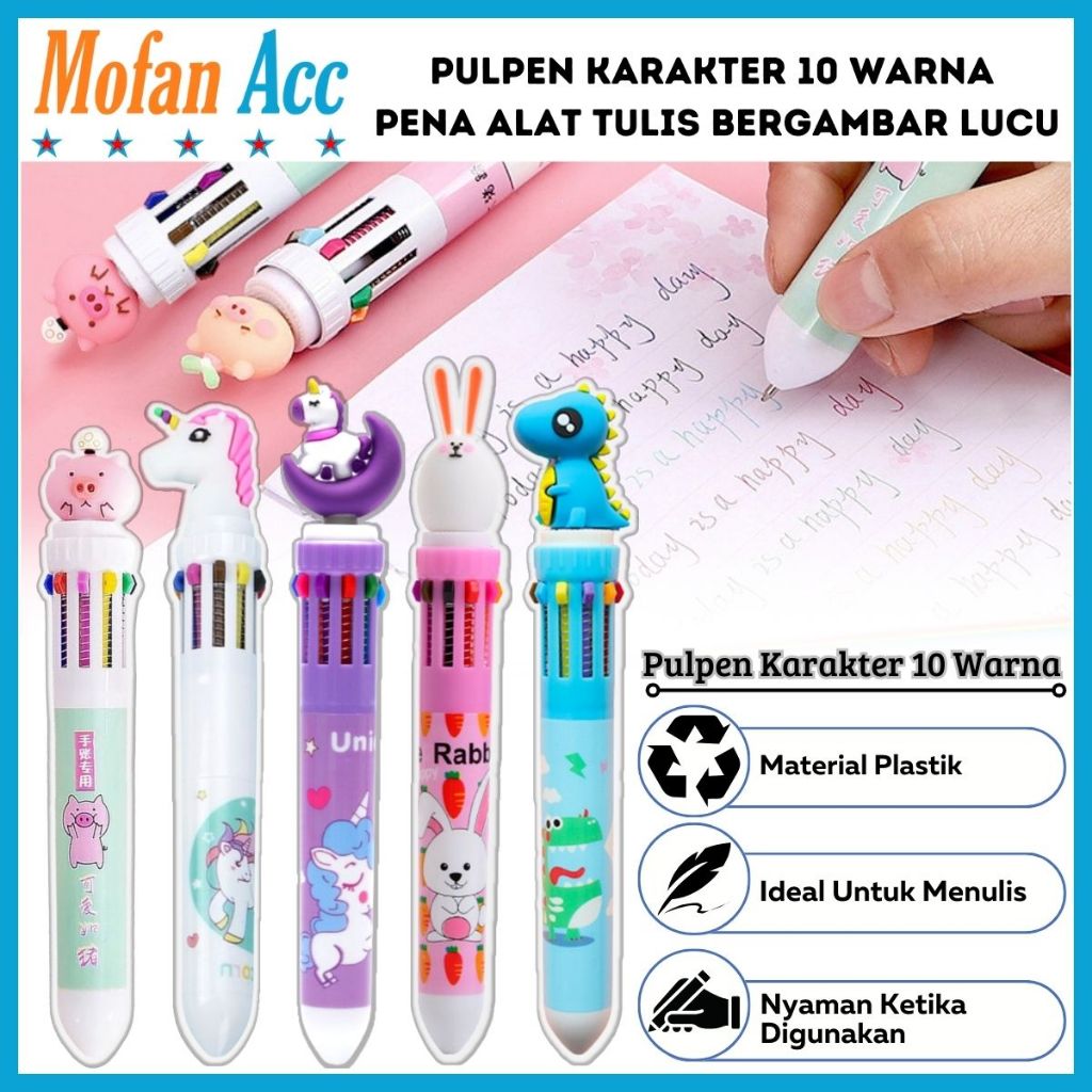 Jual Pulpen Karakter 10 Warna 0.5mm - Pen Tinta Ballpoint Perlengkapan ...