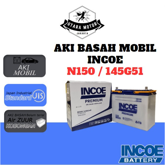 Jual INCOE Aki Basah Mobil Premium N150 145G51 12V 150Ah Excavator ...