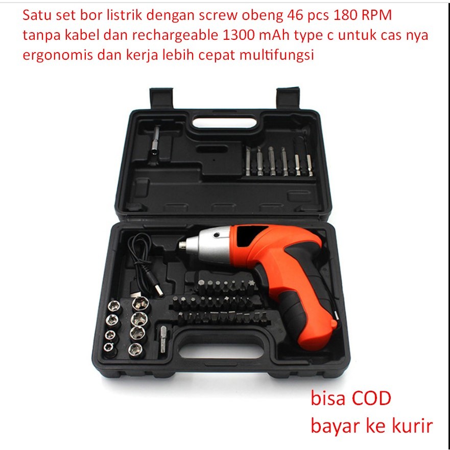 Jual Satu set bor listrik dengan screw obeng 46 pcs 180 RPM tanpa kabel ...