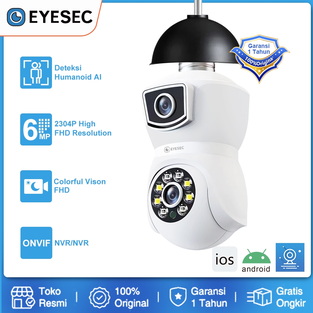 Jual EYESEC Lampu CCTV 8MP 2 Kamera WiFi CCTV Bolam Dual Lens IP Camera ...
