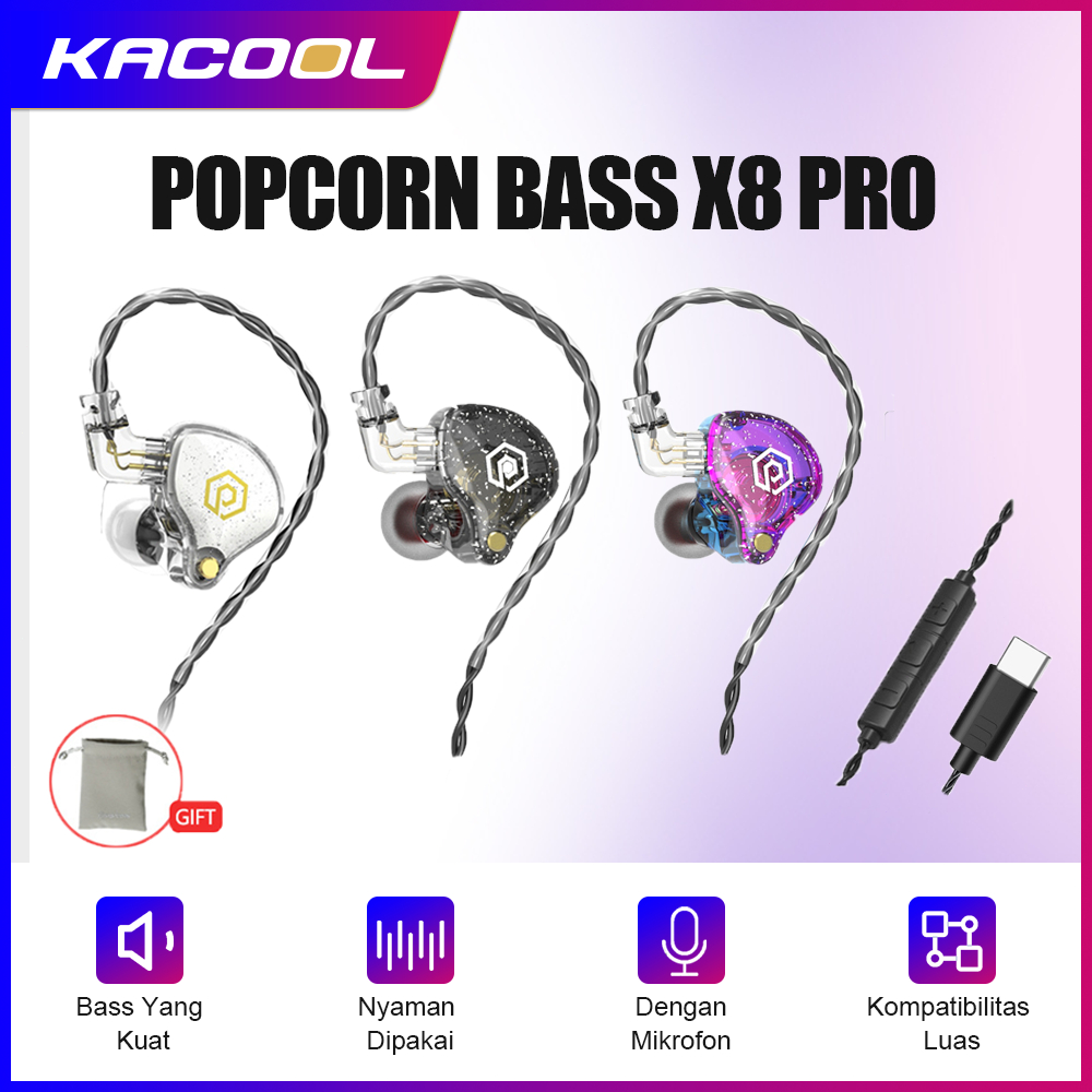Jual Popcorn Bass X8 Pro Dynamic Earphones Hi Fi Bass In-Ear with Removable Mic | Shopee Indonesia