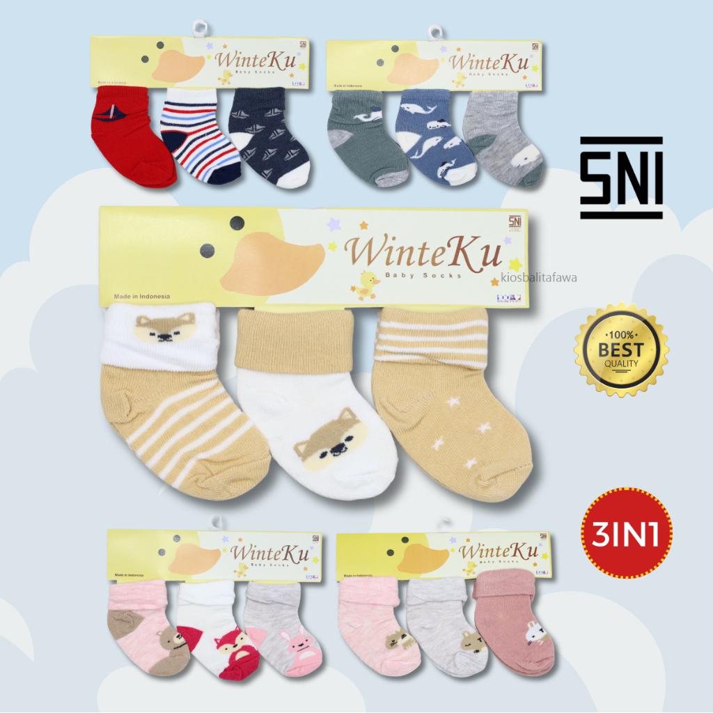 Jual (ISI 3 PASANG) Kaos Kaki Bayi Winteku - SNI / 0-12 Bulan Branded Bahan Halus Baby Socks ...