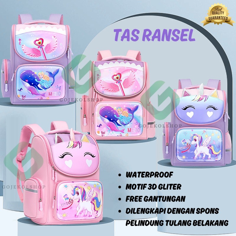Jual TAS SEKOLAH ANAK PEREMPUAN MODEL TABUNG JEPANG MOTIF 3D GLITTER ...