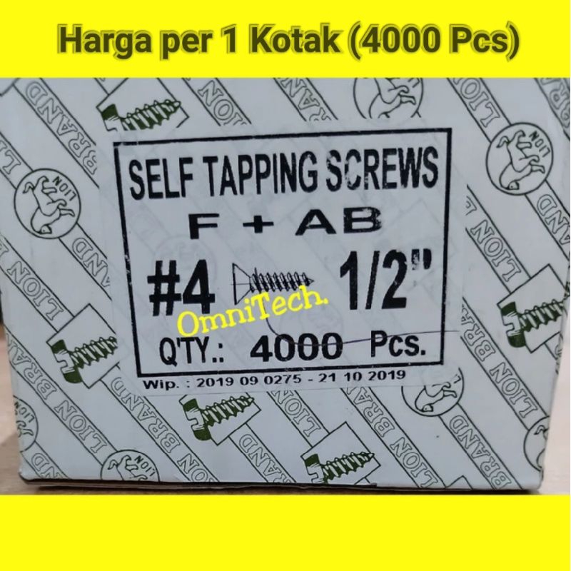 Jual Sekrup Tapping FAB FH Kepala Rata (+) Moon Lion 4x1/2" 4 x 1/2" (4 ...