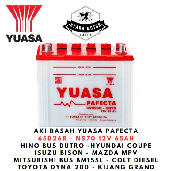 Jual YUASA Aki Basah Mobil Pafecta 65D26R NS70 12V 65Ah Hino Diesel Toyota | Shopee Indonesia