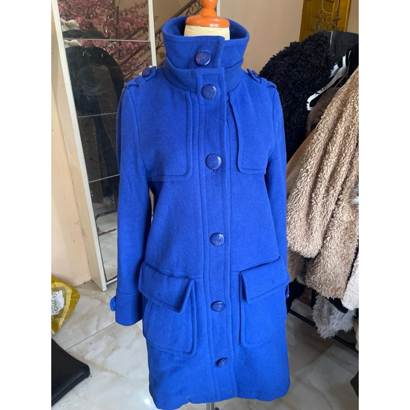 Jual Coat Wool Polham Emboss Birel Blue Electric | Shopee Indonesia