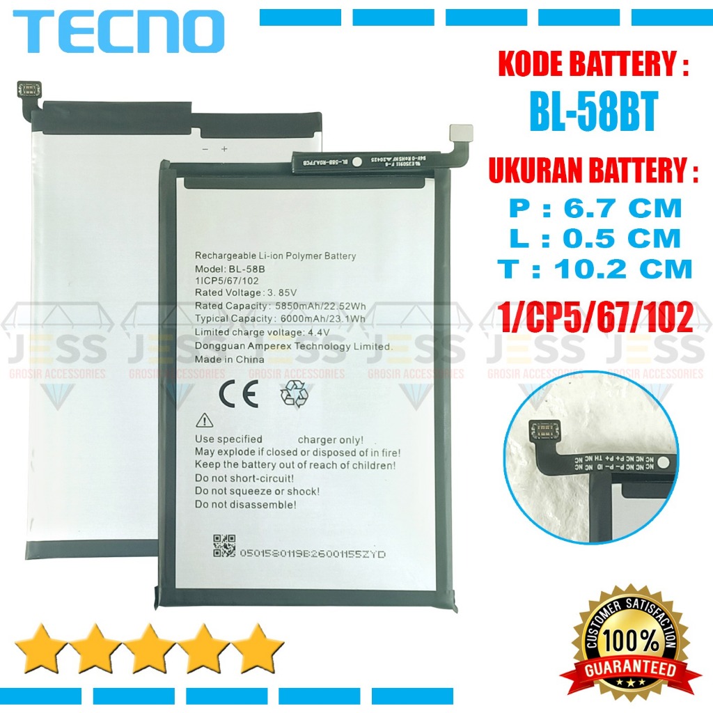 Jual Baterai Tecno Pova 4 LG7n / Pova LD7 / Neo LE6 / LC7 LC8 / Spark 6 ...