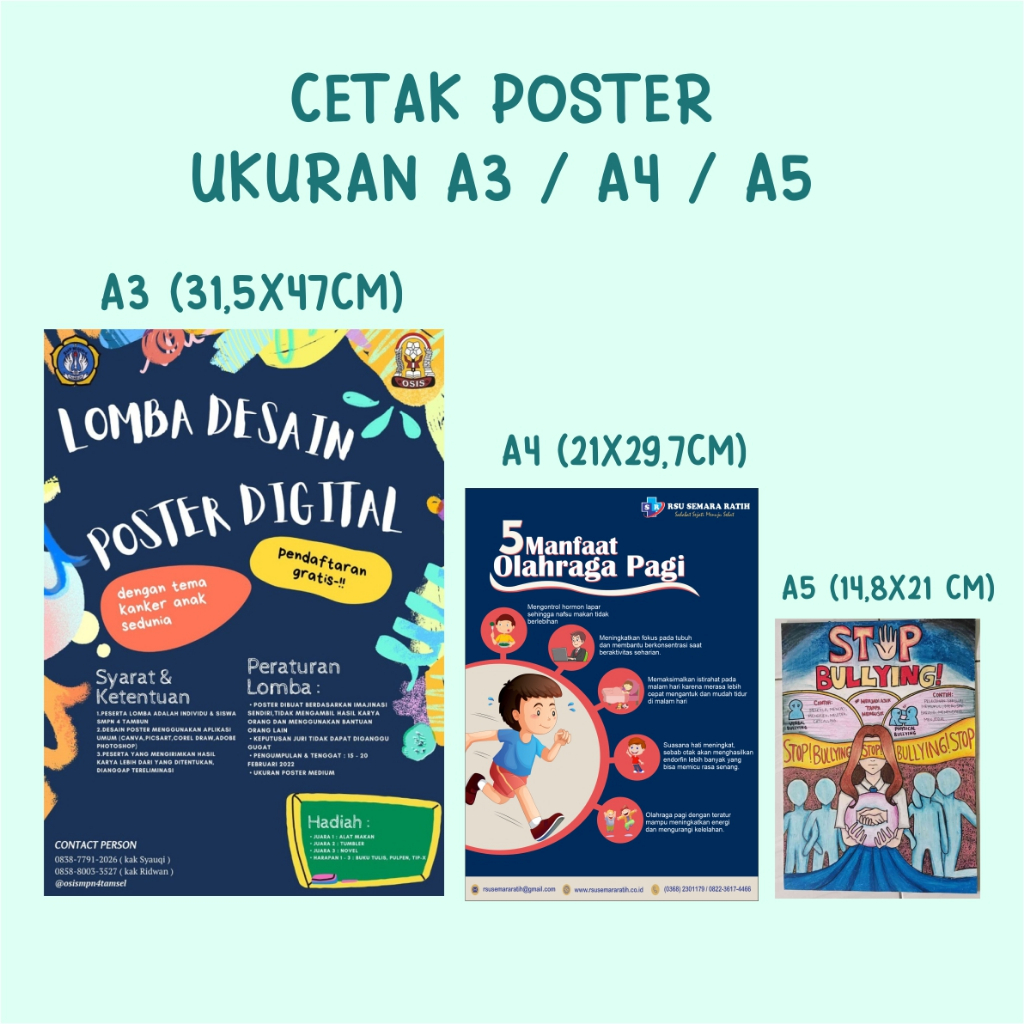 Jual Cetak Poster / kertas / Stiker A3 / A4 / A5 Custom Kertas Art ...