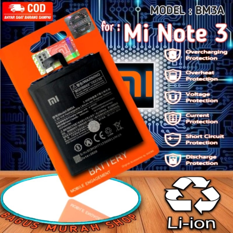 Jual Baterai Mi Note3 Note 3 BM3A BM 3A Hologram Original Batre Battery ...
