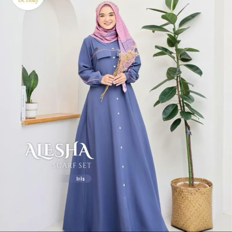 Jual ALESHA DRESS BY DE DAILY SET SCRAF STANDAR muslim | Shopee Indonesia