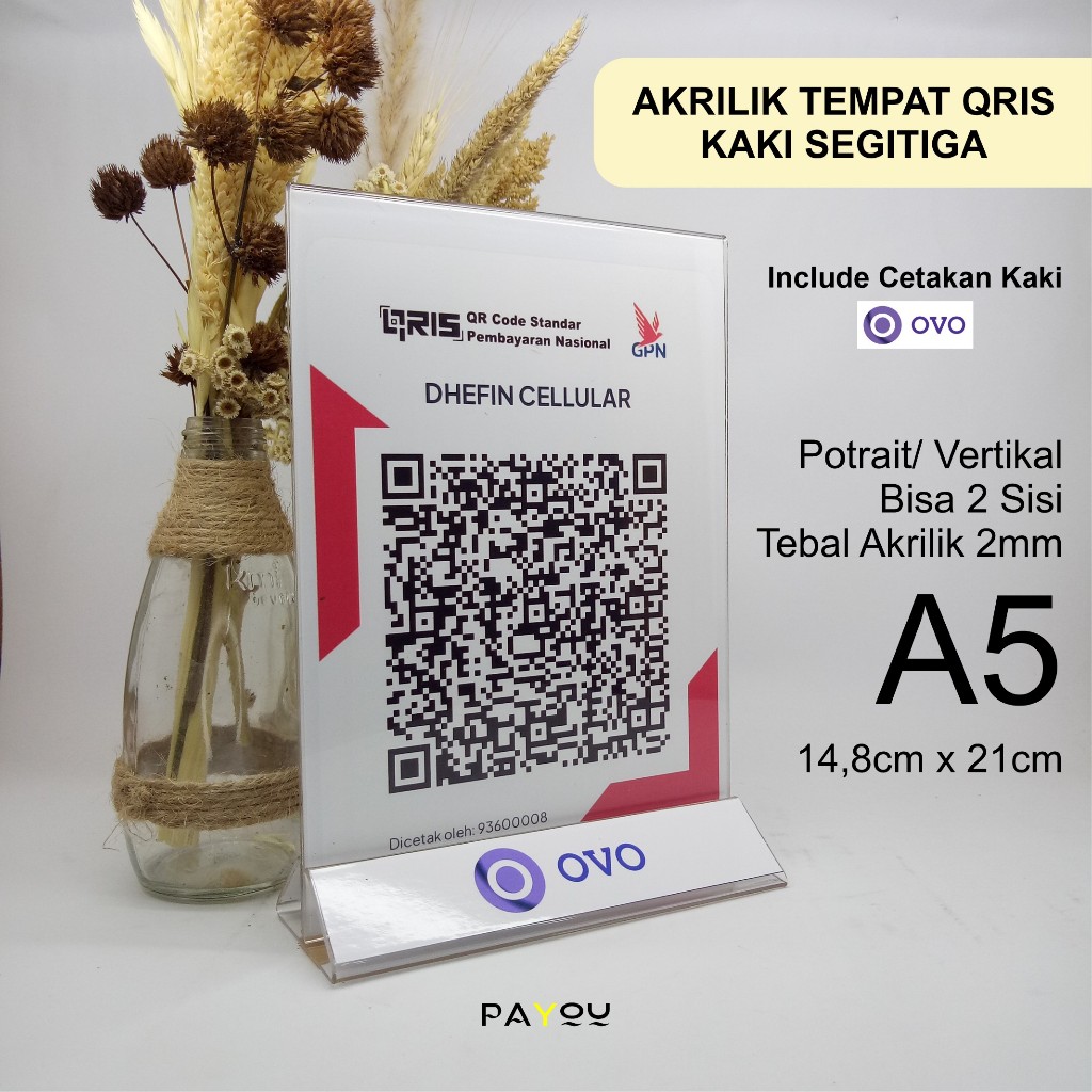 Jual Akrilik Tempat QRIS/ Barcode A5 2mm Kaki Segitiga Logo OVO ...