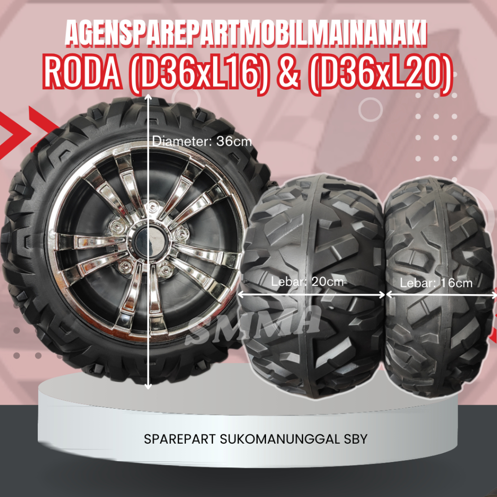 Jual ⚡Ready⚡Ban Roda Mobil Mainan Aki Full Karet Ukuran 36cm x 16cm dan ...