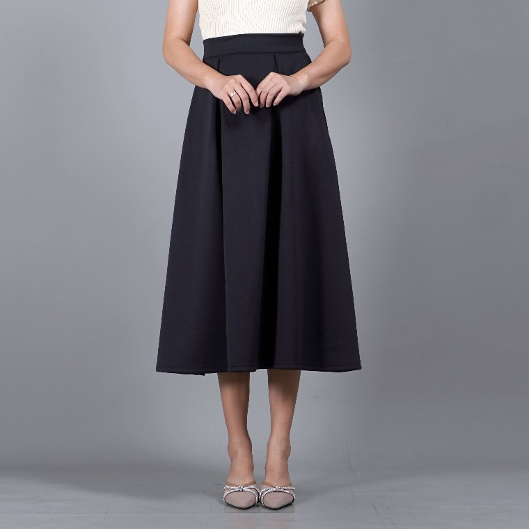 Jual Okechuku REBECA Rok Hitam Polos Midi Skirt Rok Korean Style ...